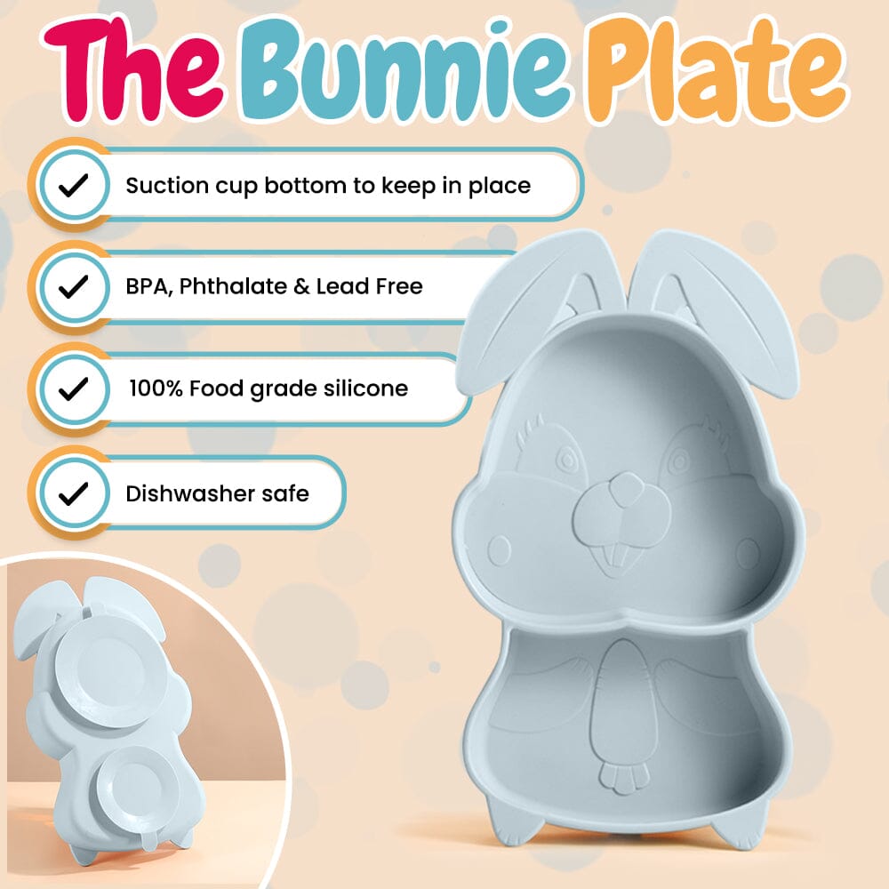BunniePlate Toddler Training Plate- Blue - The Teething Egg